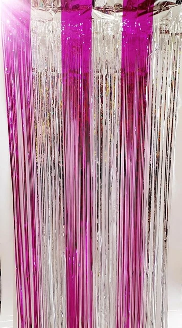 2 PACK FRINGE Curtain Backdrop Two-Toned, 3.2Ft x 6.6Ft Metallic Tinsel ...