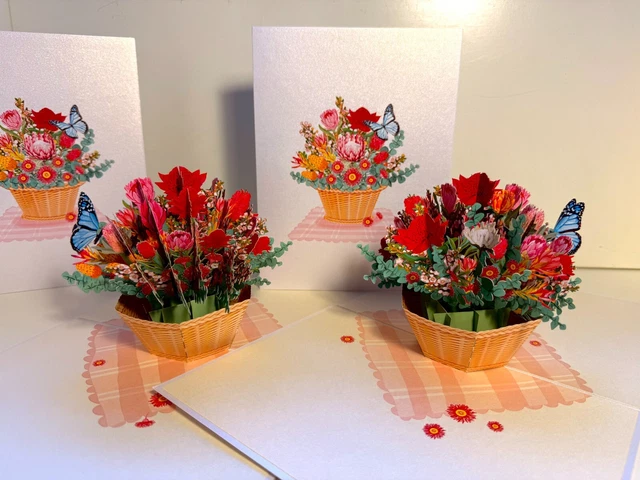 ORIGAMI POP CARDS Australian Native Flower Blue Butterfly Happy Wedding ...