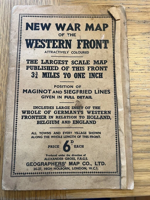 WW2 ‘NEW WAR MAP OF THE WESTERN FRONT’ Alexander Gross MAP Co. High ...