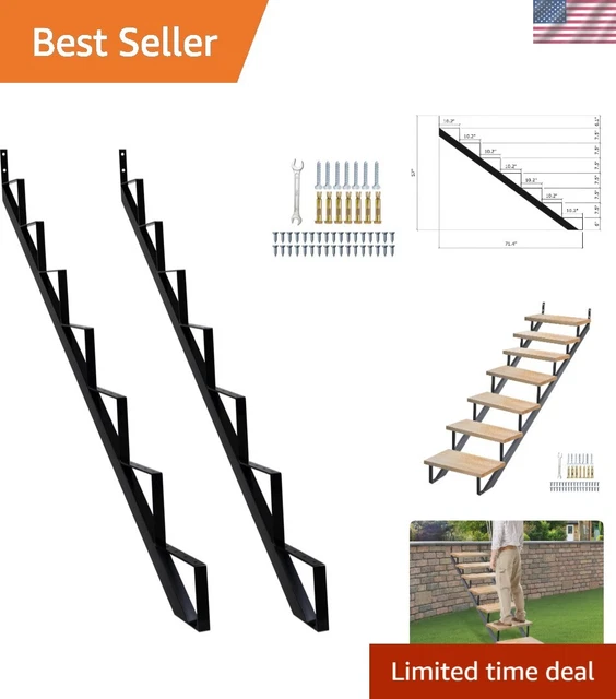 STEEL STAIR STRINGER 7 Step, Metal Stair Stringers for Deck Height 57 ...