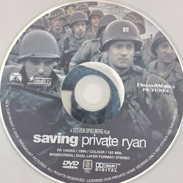 SAVING PRIVATE RYAN DVD Steven Spielberg PAL Region 2 Widescreen 163 ...
