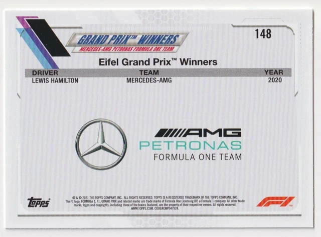 2021 TOPPS FORMULA 1 Ammiraglia Lewis Hamilton #148 Mercedes-AMG ...