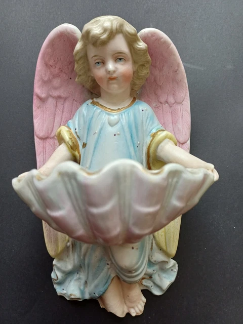 ANCIEN BÉNITIER EN biscuit/Porcelaine/ ange angelot début XXe EUR 25,00 ...