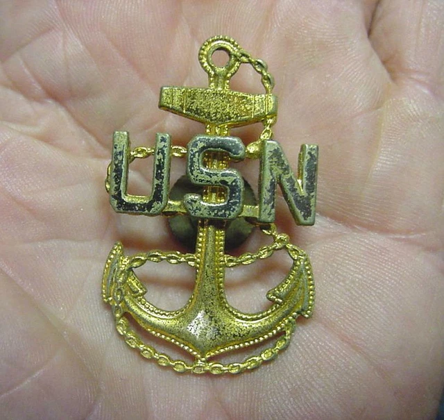 VINTAGE US NAVY Chief Petty Officer Fouled Anchor Badge Pin 1 3/4" Size ...