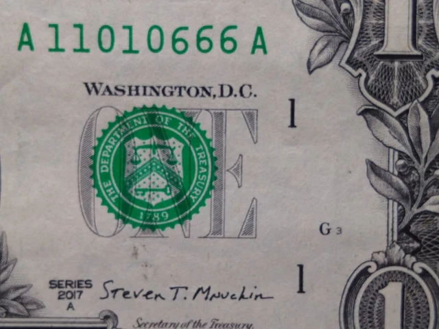 FRANKLIN SQUARE NY Zip Code Note Fancy Serial Number One Dollar Bill ...