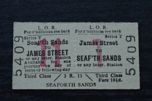 LIVERPOOL OVERHEAD RAILWAY Ticket LOR JAMES STREET to SEAFORTH SANDS No ...