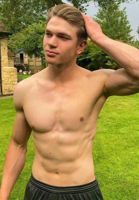 Male Model Print Beefcake Handsome Shirtless Muscular Man College Hunk