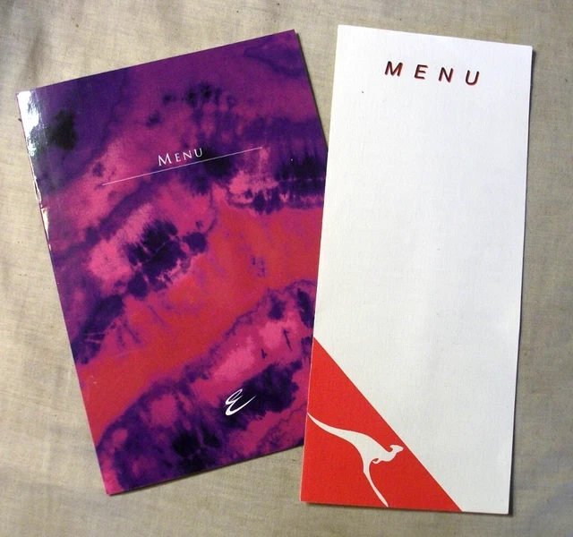 QANTAS , MAN-LON / LON-BAH Menu 1988 & Singapore Airlines SIN/LHR Menu ...