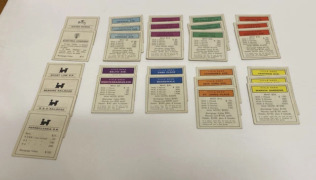 MONOPOLY REPLACEMENT PARTS/PIECES-TITLE Deed Cards, COMPLETE Set, Vtg ...