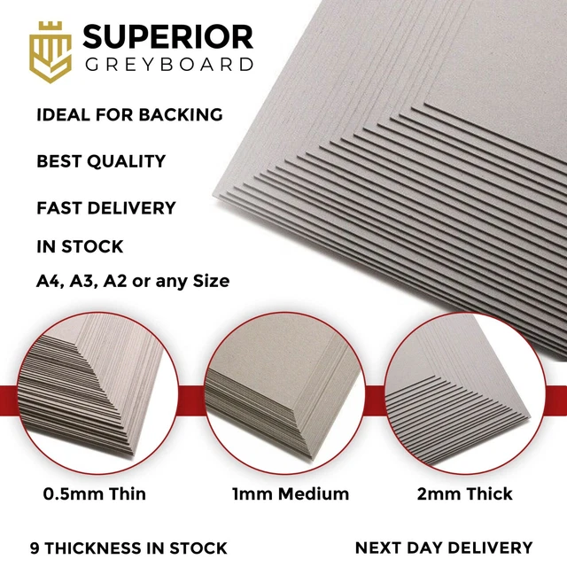 A4, A3 GREYBOARD 0.6mm 1mm 1.25mm 2mm 3000 Micron Card Thick Mount ...