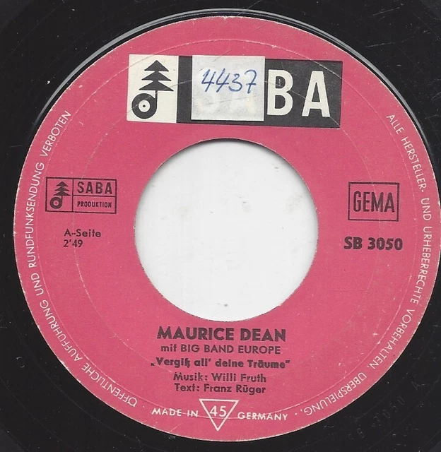 MAURICE DEAN & Big Band Europe : Vergiß all Deine Träume - Saba 1965 ...