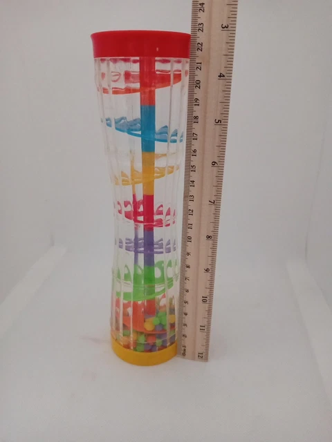 RAINBOW COLOURED PLASTIC Sensory Play Rain Stick Coloured Balls Shaker ...