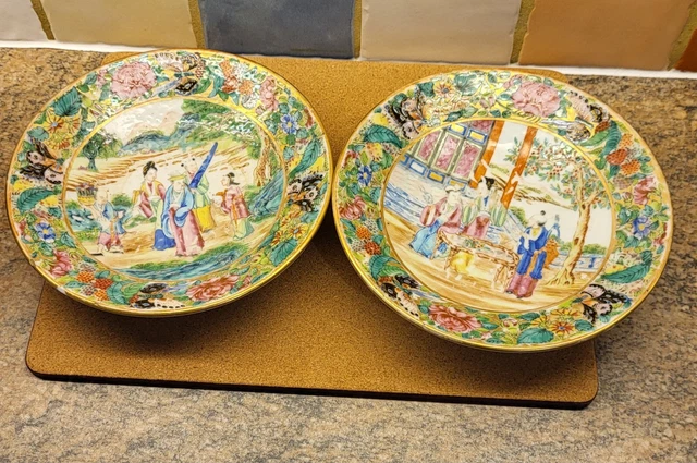 TWO ANTIQUE 19TH Century Chinese Canton 'Famille Rose' Porcelain Plates ...