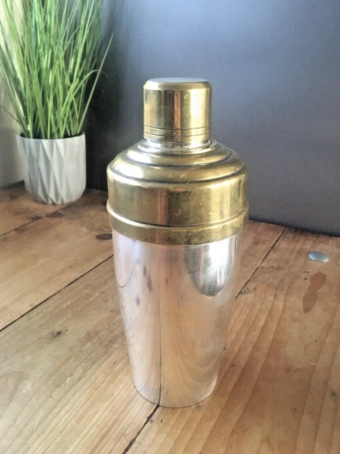 FRENCH ANTIQUE ART Deco Stepped Brass Silver Plated Cocktail Shaker Bar ...