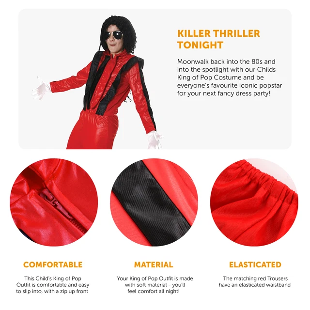 CHILD KING OF Pop Costume Hat Glasses Gloves Fancy Dress Pop Star Kids ...