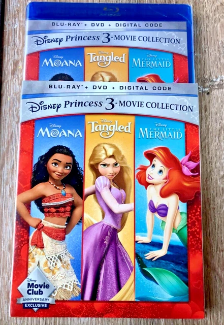 DISNEY PRINCESS 3-MOVIE Collection~Moana Tangled Little Mermaid Blu-Ray ...