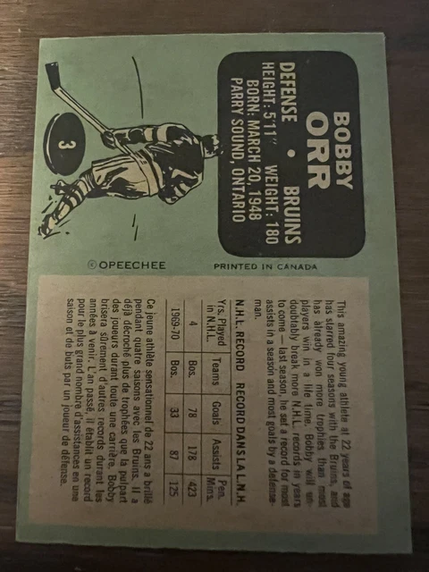 1970-71 O-PEE-CHEE #3 Bobby Orr Boston Bruins OPC Hockey Card $0.99 ...
