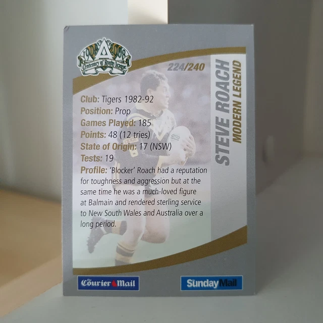 STEVE ROACH 2008 Rugby League NRL Modern Legend Trading Card #224 EUR 5,16 - PicClick FR