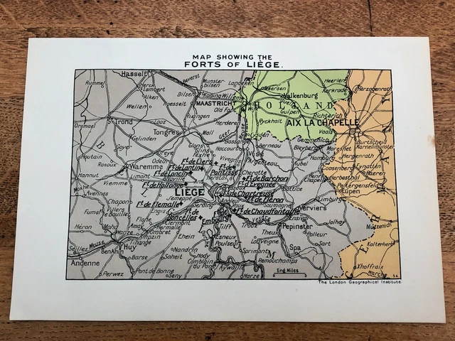 ORIGINAL 1918 PRINT . map showing the forts of liege ( map ) £14.99 ...