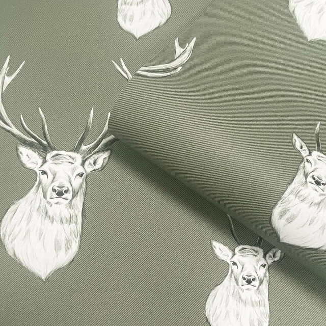 STAG HEAD WALLPAPER 165515 Sage Textured Fabric Catherine Lansfield ...