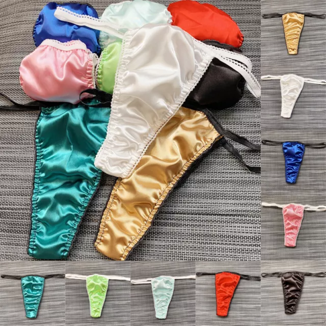 Women Sexy Silk Satin Panties Lingerie Underwear Thong G String Briefs