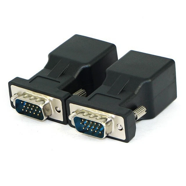 PAQUET DE 2 Extensions VGA Mâle Vers RJ45 CAT5 CAT6 20M Adaptateur de ...