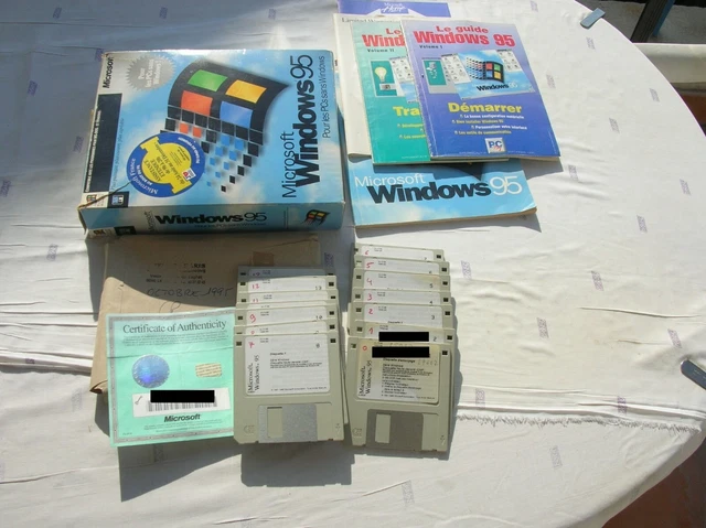 VINTAGE COFFRET Windows 95 disquettes origine PC sans OS licence, rare ...