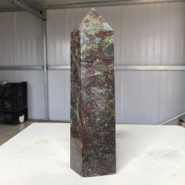 923G NATURAL DRAGON Blood stone Quartz Crystal Obelisk Wand Point ...