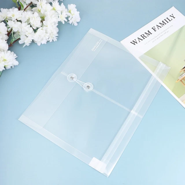 10PCS PLASTIC ENVELOPES with String Closure Clear Document Organizer ...