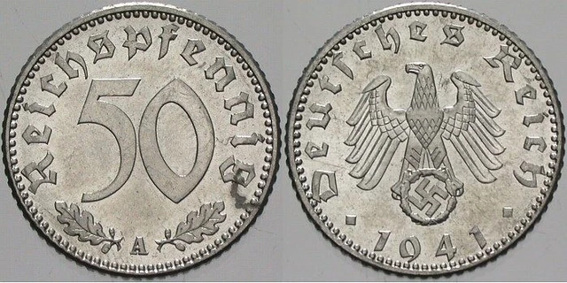 GENUINE WW2 NAZI Germany Third Reich 50 Reichspfennig Pfenning Coin ...