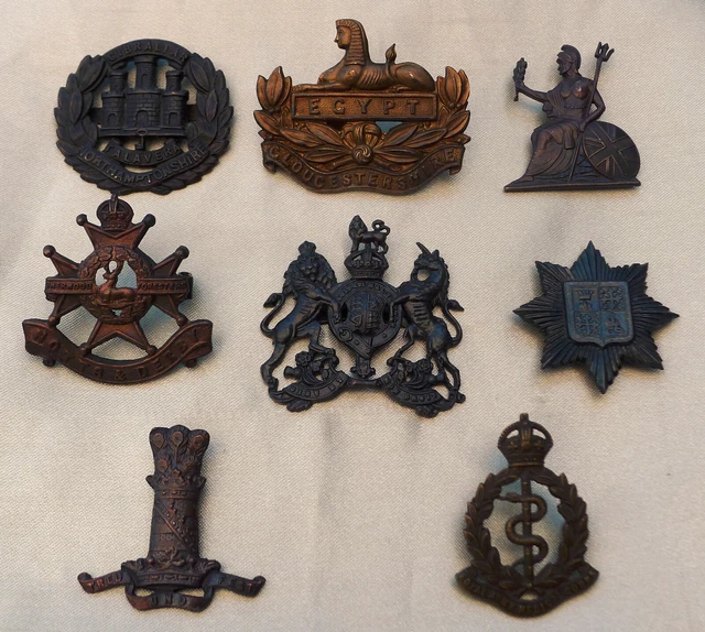 NINE WW1 WW2 British Army Officers Bronze Hat Badges: Cavalry, Infantry ...