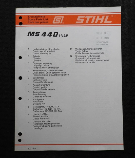ORIGINAL STIHL MS 440 Kettensäge Teile Liste Katalog Manuell Original ...