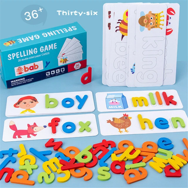 WOODEN ALPHABET LETTERS Kids Spelling Game Toy Montessori Preschool ...