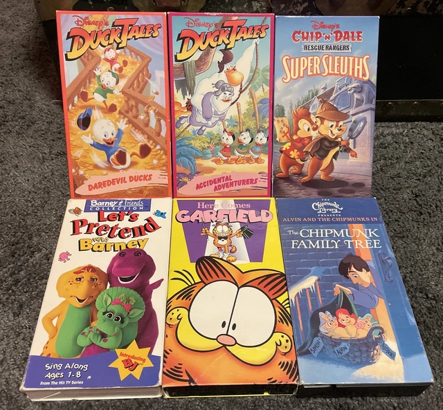 6 VHS LOT Disney Chip N’ Dale, Duck Tales, Garfield, Barney, Alvin ...