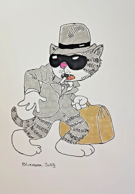 UNIKAT BLUEMOOSE COMIC Gemälde Fritz The Cat Aquarell Papier 21x30cm Original EUR 75,00 ...