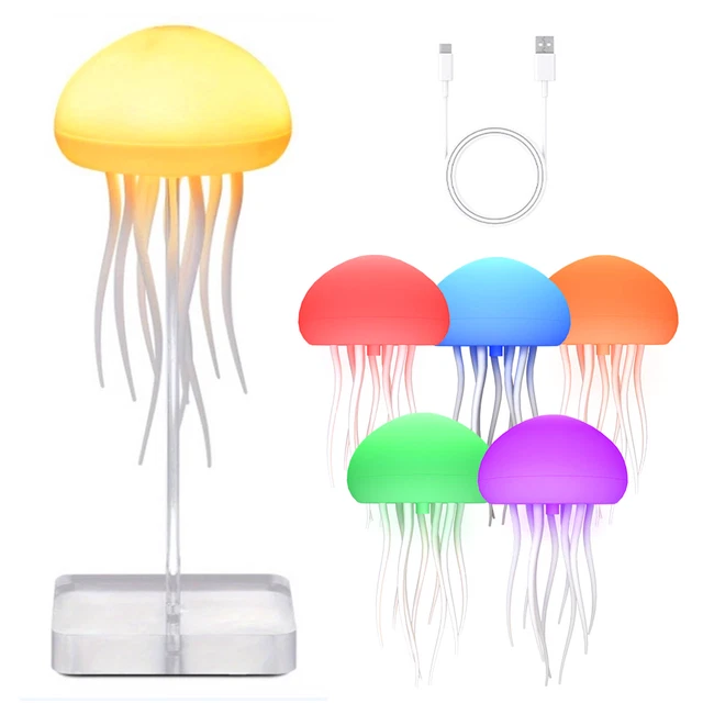 LED GRADIENT JELLY Fish Light with Base Voice Control Cute Desk Lamp ...