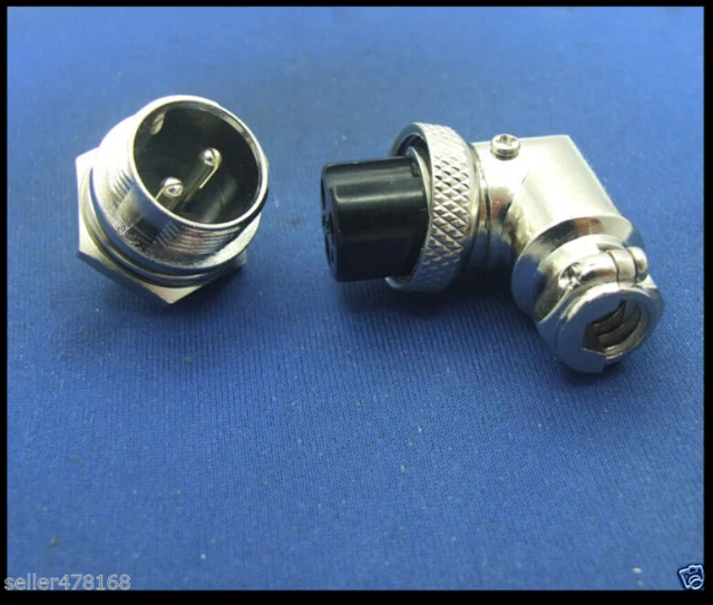 2ER SET GX16 16 mm 2-Pin Luftfahrt Stecker Radio XLR rechter Winkel ...