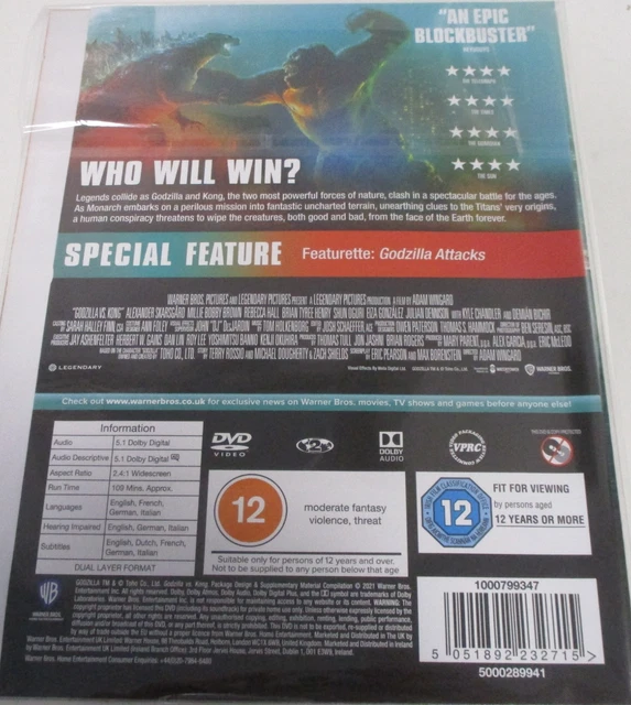 GODZILLA VS KONG DVD (2021) Alexander Skarsgård, Wingard (DIR) cert 12 ...