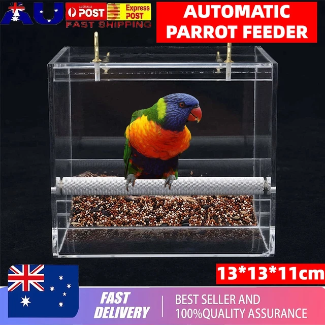 ACRYLIC AUTOMATIC PARROT Feeder for No-Mess Bird Cage Seed Feeding AU ...