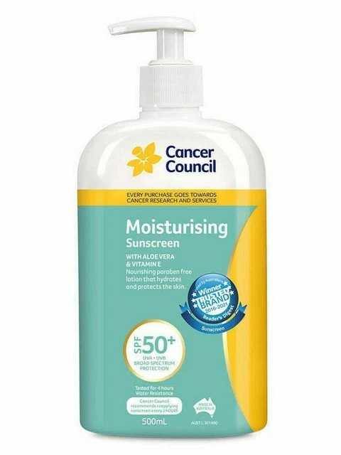 NEW 500ML CANCER Council Moisturising Sunscreen SPF 50+ Broad Spectrum ...