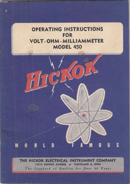 VINTAGE HICKOK METER Model 450 Manual - Volt Ohm Milliammeter £9.81 ...