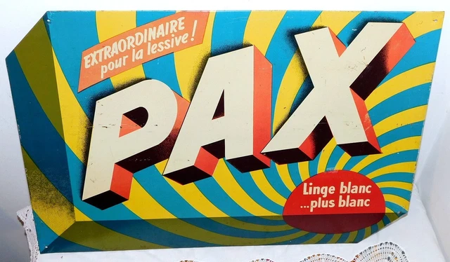 ANCIENNE PLAQUE PUBLICITAIRE Lessive Pax Linge Blanc ... Plus Blanc /No ...