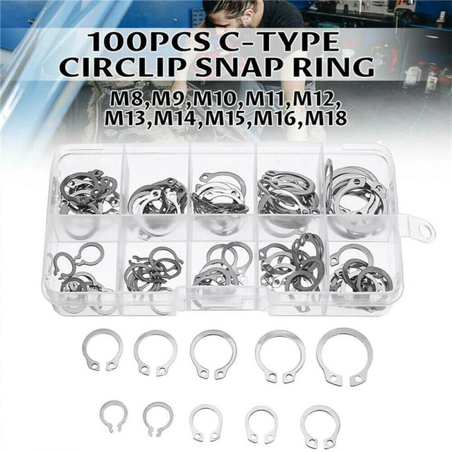 KIT 100*STAINLESS STEEL External Circlip Retaining Ring Assortment 8 ...