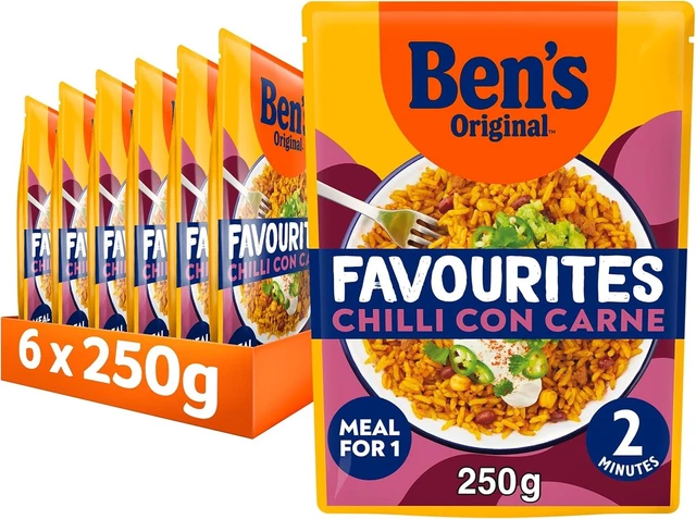 BEN'S ORIGINAL CHILLI con Carne Microwave Rice Meal 6x250g Ready in 2 ...