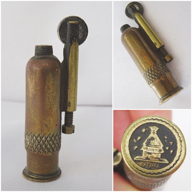 ANTIQUE BRASS TRENCH Lighter WW1 Petrol Cigarette Tobacciana French ...
