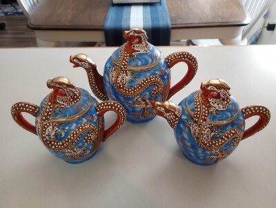 23 PIECE JAPANESE Dragon Ware Tea Set Satsuma Moriage Nippon Geisha ...