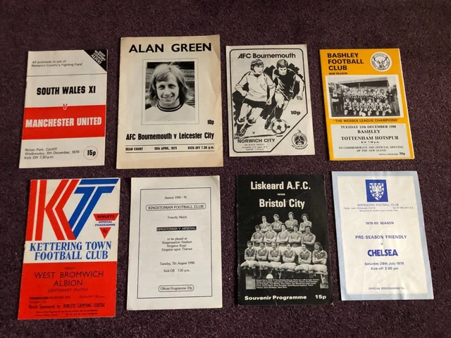 FOOTBALL PROGRAMMES X 8 Non league v league clubs etc. Manchester ...