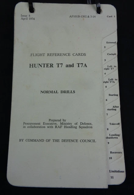 RARE ORIGINAL RAF Pilot's Cockpit FLIGHT REFERENCE CARDS "HUNTER T7 and ...