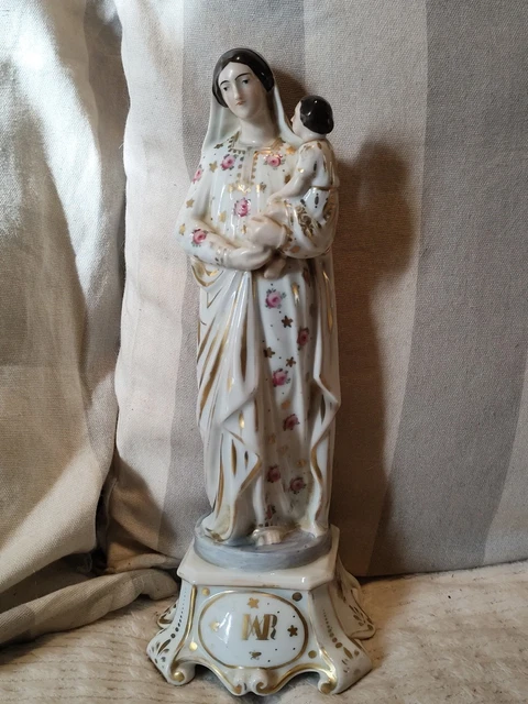 GRANDE STATUE VIERGE à L'enfant Porcelaine Polychrome XIX EUR 110,00 ...