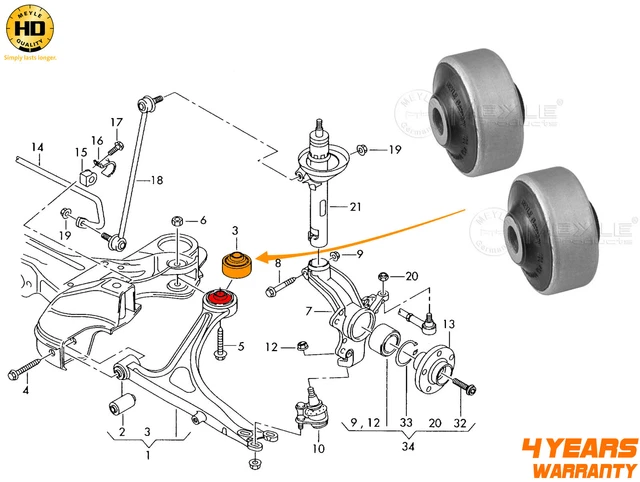 FOR AUDI TT S3 VW Mk4 Golf GTI R32 MEYLE HD FRONT WISHBONE BUSHES ...